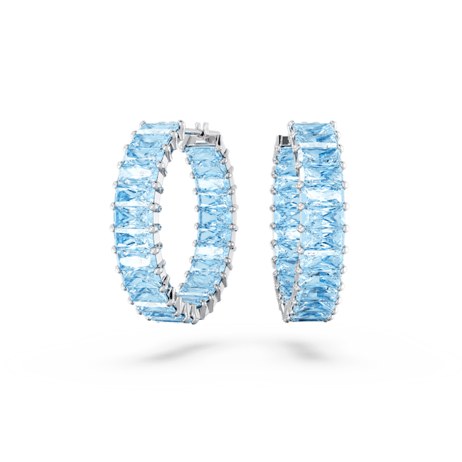 Matrix Hoop Earrings Baguette Cut Blue Rhodium Plated | Silvermoon