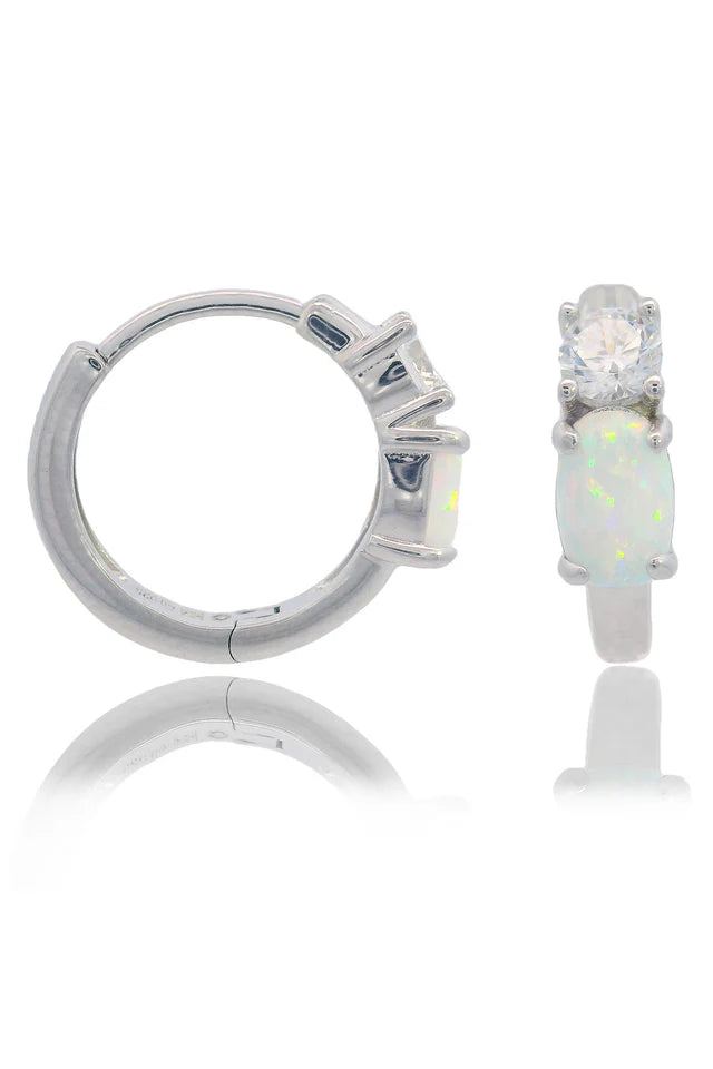 Georgini Opal Glow Rozelle White Created Opal Silver Hoop – Silvermoon